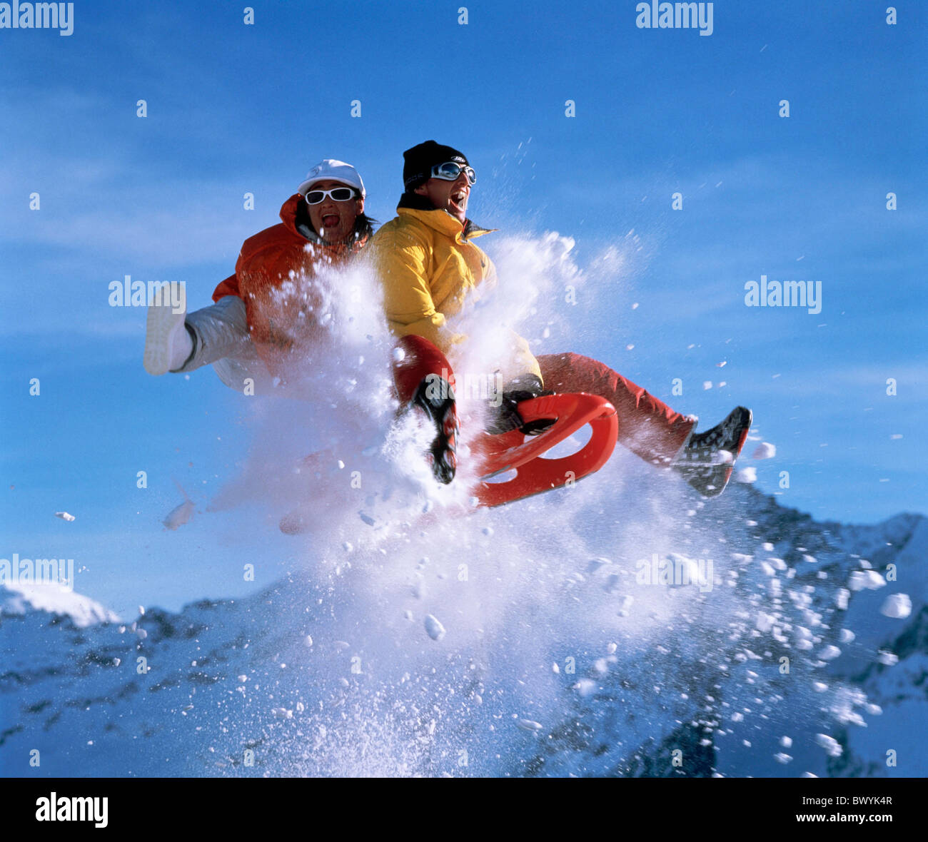 pair couple sledge sledge sleigh winter sports sport mountains snow ...