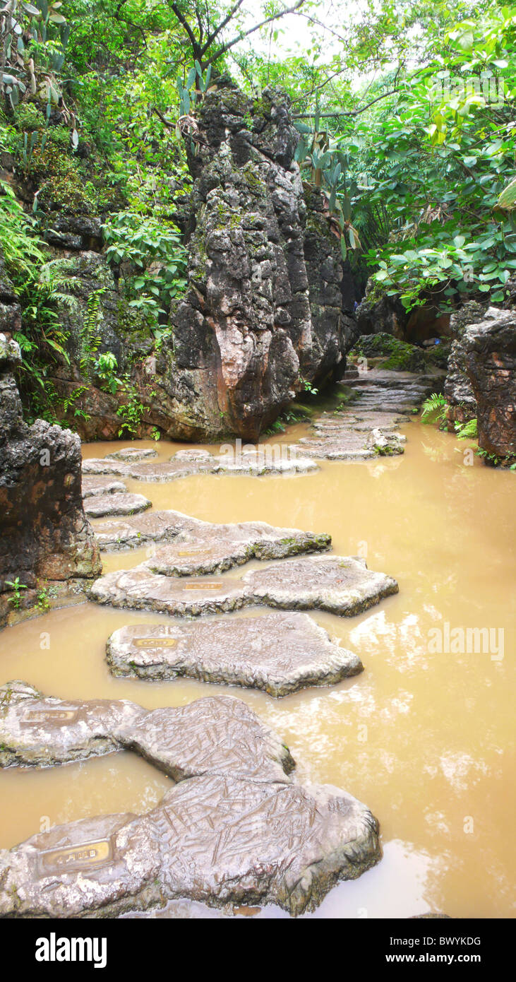 Stone formation laid across the river, Tianxing Bridge Scenic Zone ...