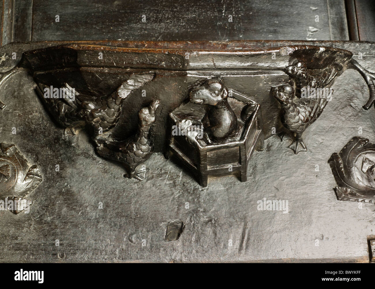 Blackburn Cathedral misericord on quire stalls Stock Photo - Alamy