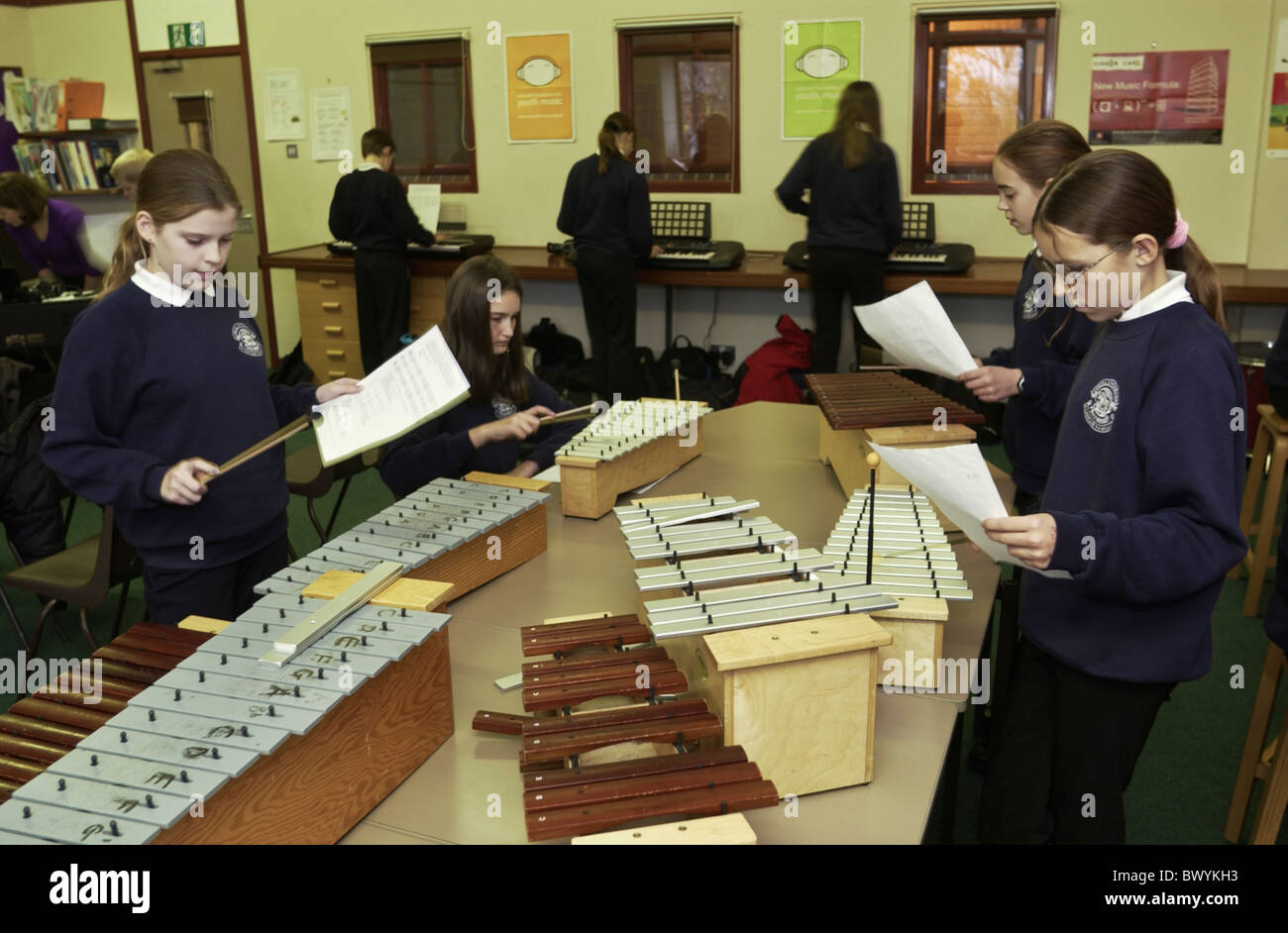 Builth Wells High School pupils in Year 8 Music class Stock Photo - Alamy