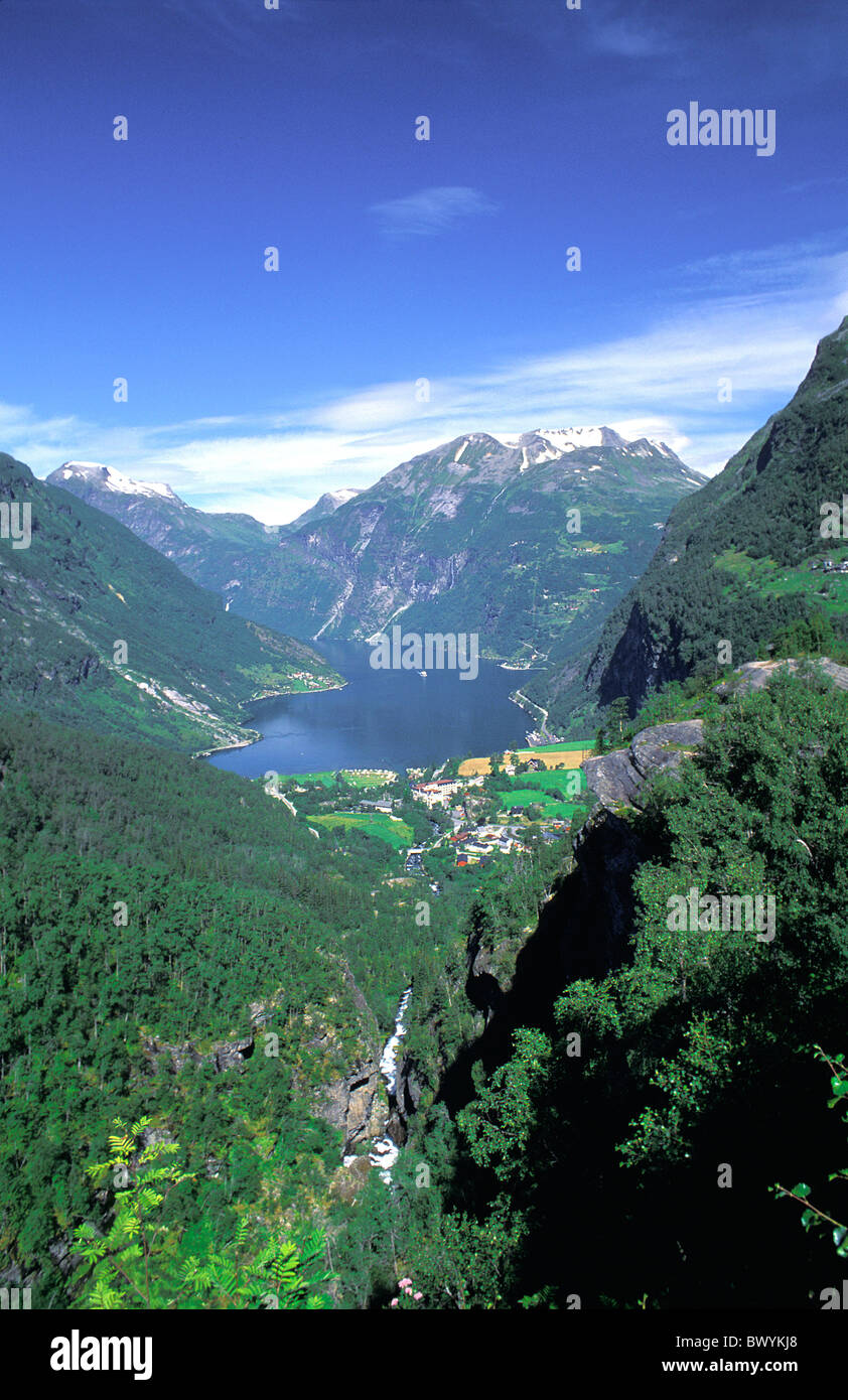cliff wall coast fjord Flydalsjuvet Geiranger mountains Norway Europe ...