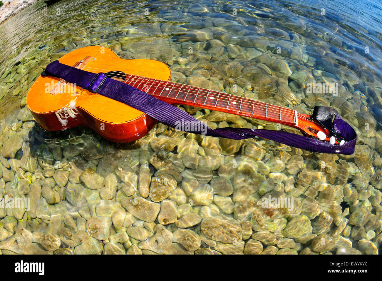 Guitar Floating in Sea, Horgota Beach, Kefalonia Greece Stock Photo - Alamy