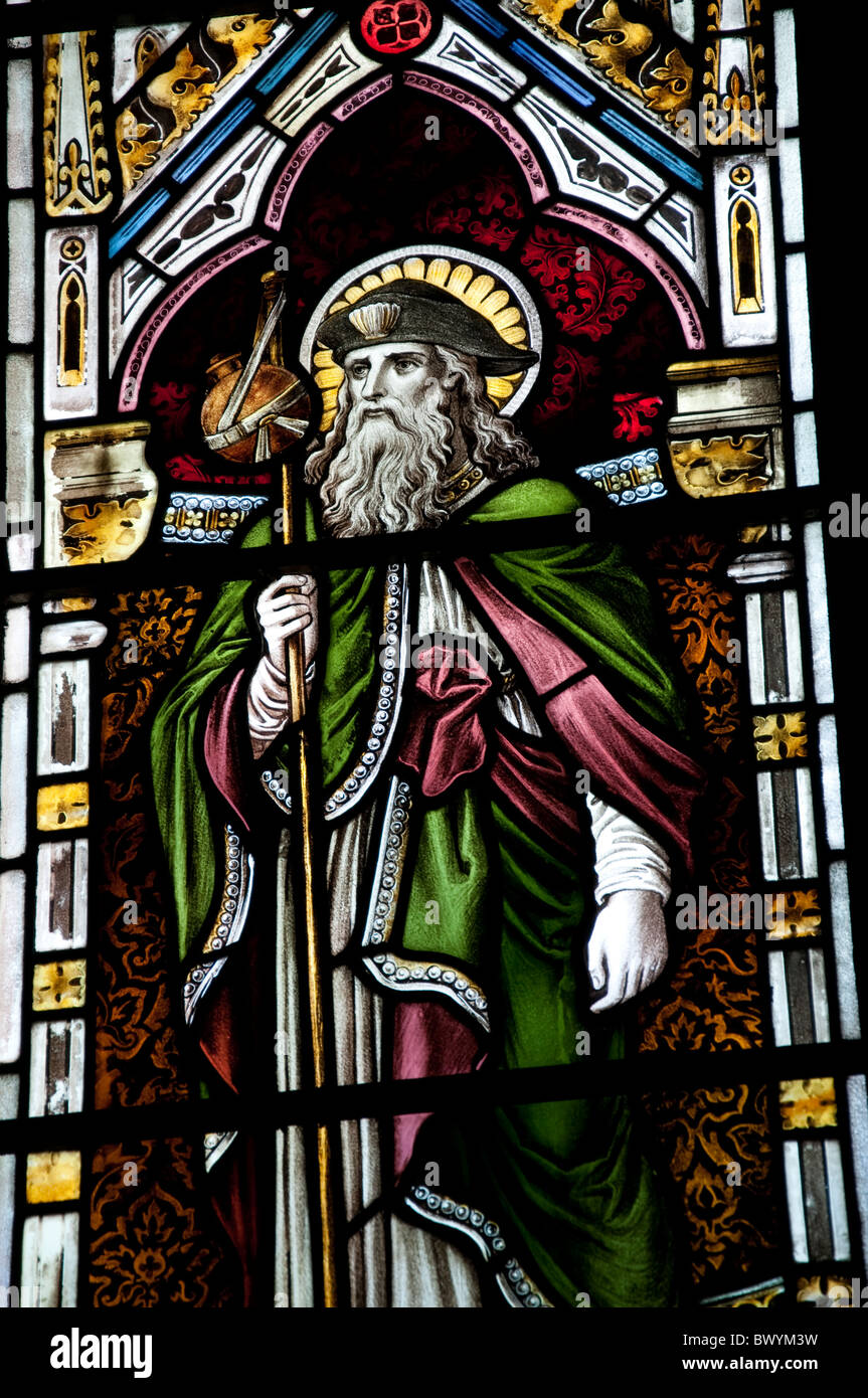 Stained Glass in the church of St leonard in Downham lancashire Stock ...