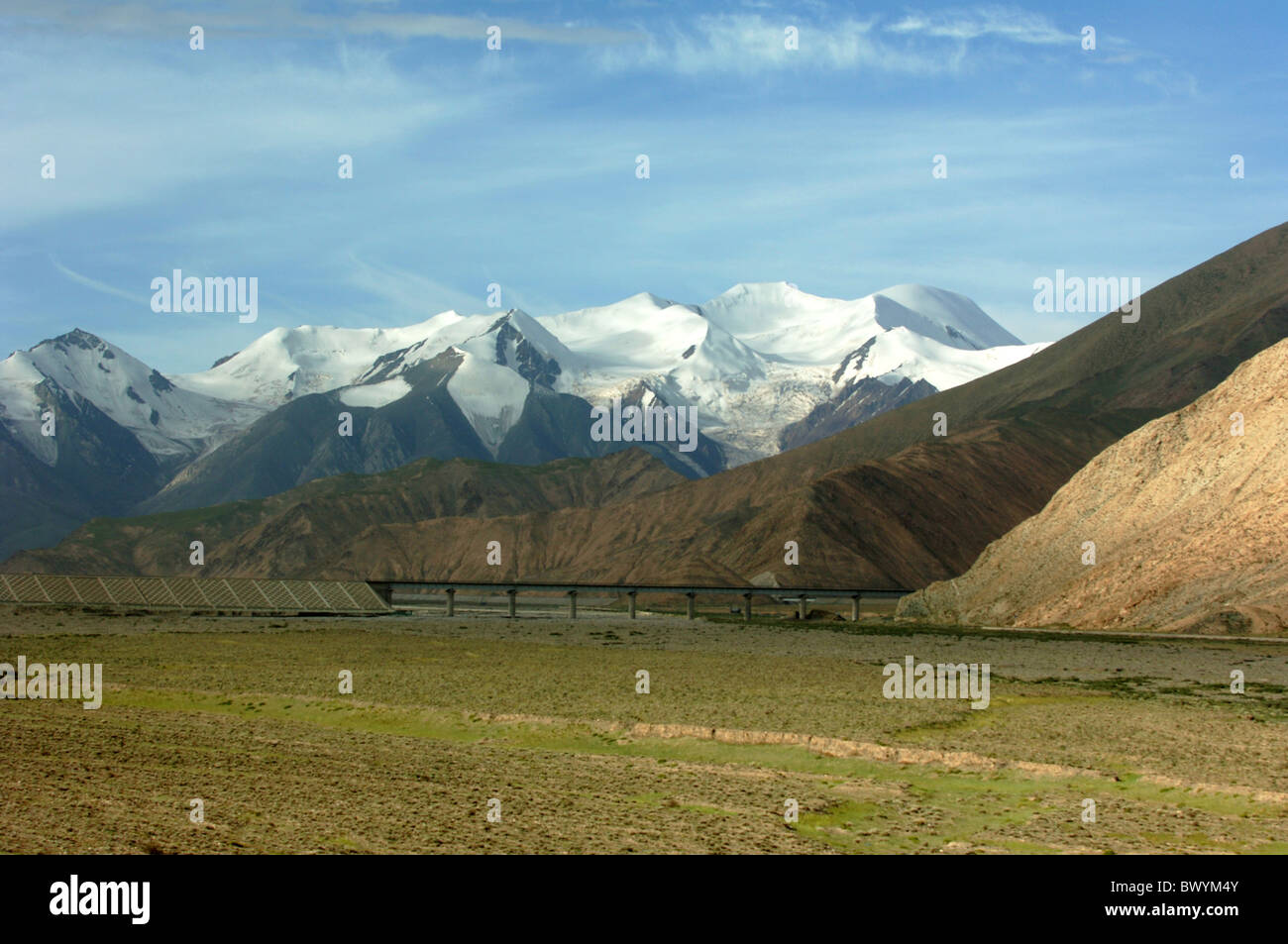 Majestic landscape of Tibetan Plateau and Qingzang Railway bridge ...
