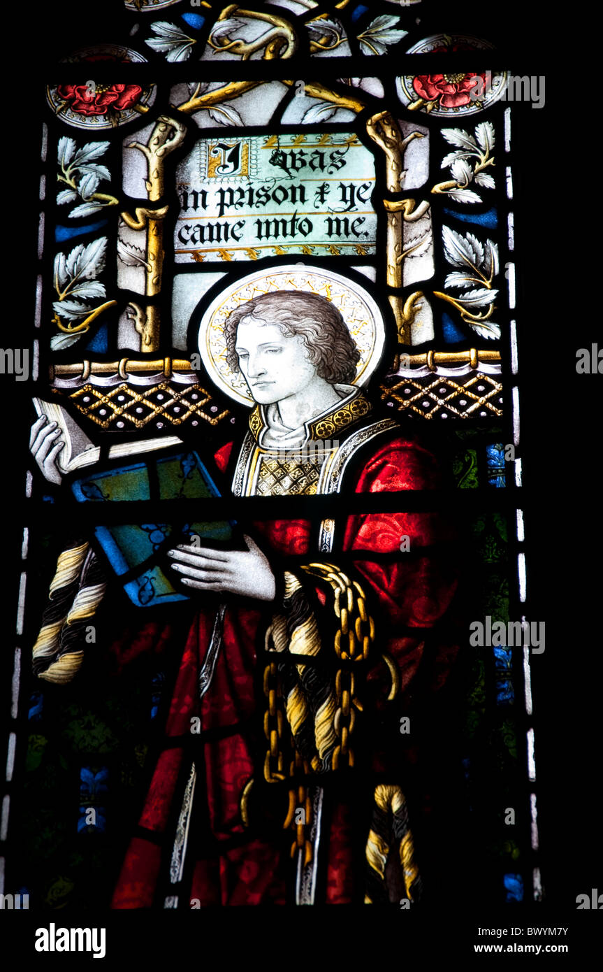Stained Glass in the church of St leonard in Downham lancashire Stock ...
