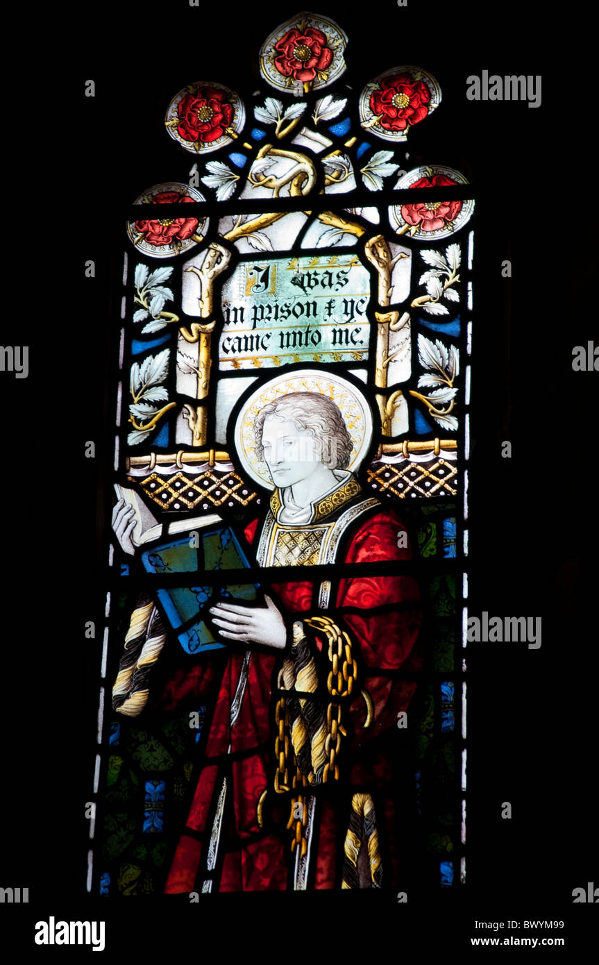 Stained Glass in the church of St leonard in Downham lancashire Stock ...