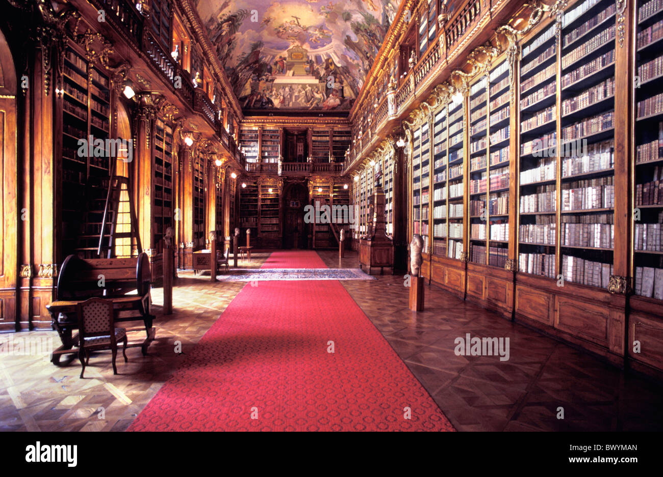 old library books ceiling painting historical inside cloister Strahov ...