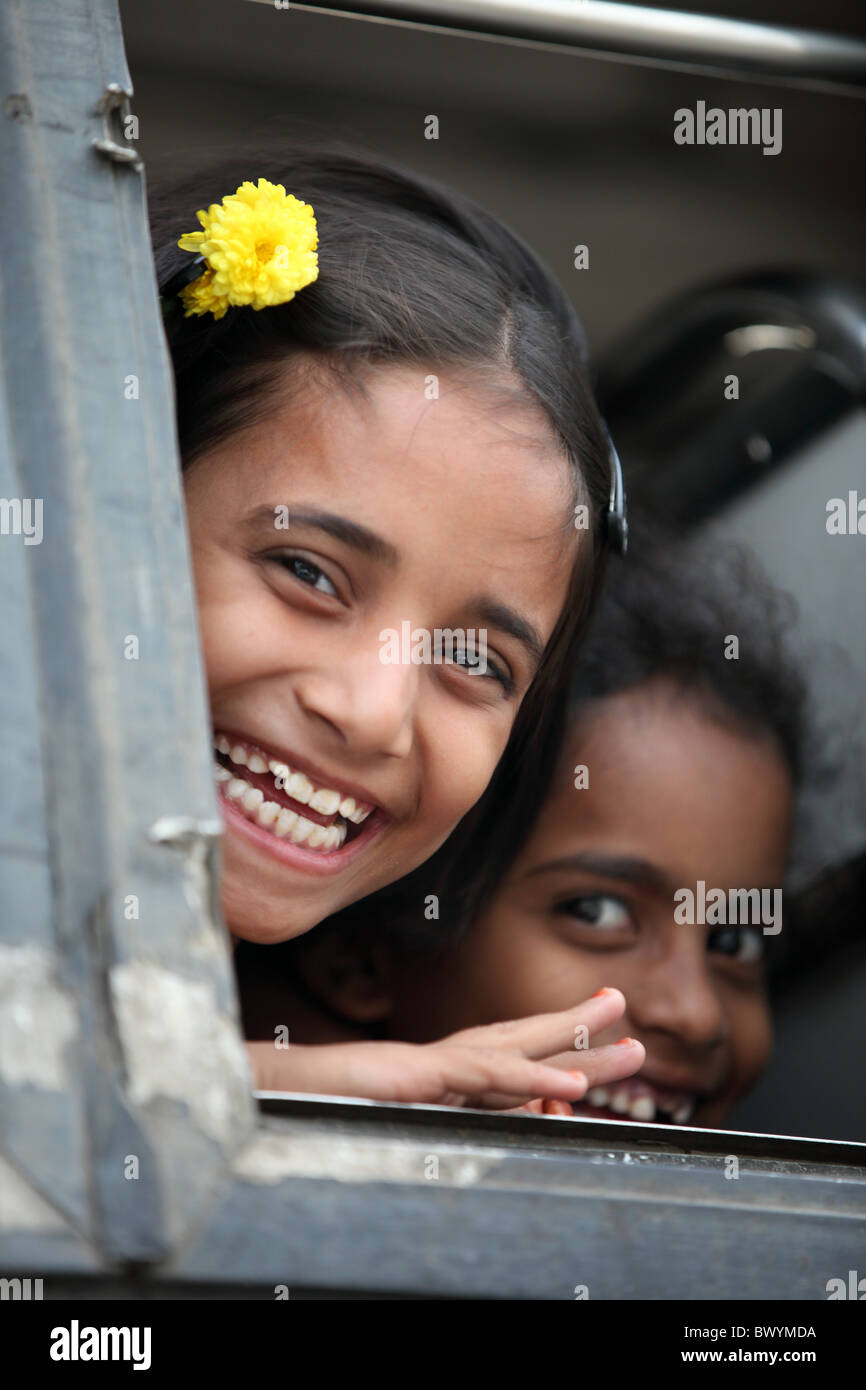 Indian girls in a bus Andhra Pradesh South India Stock Photo - Alamy