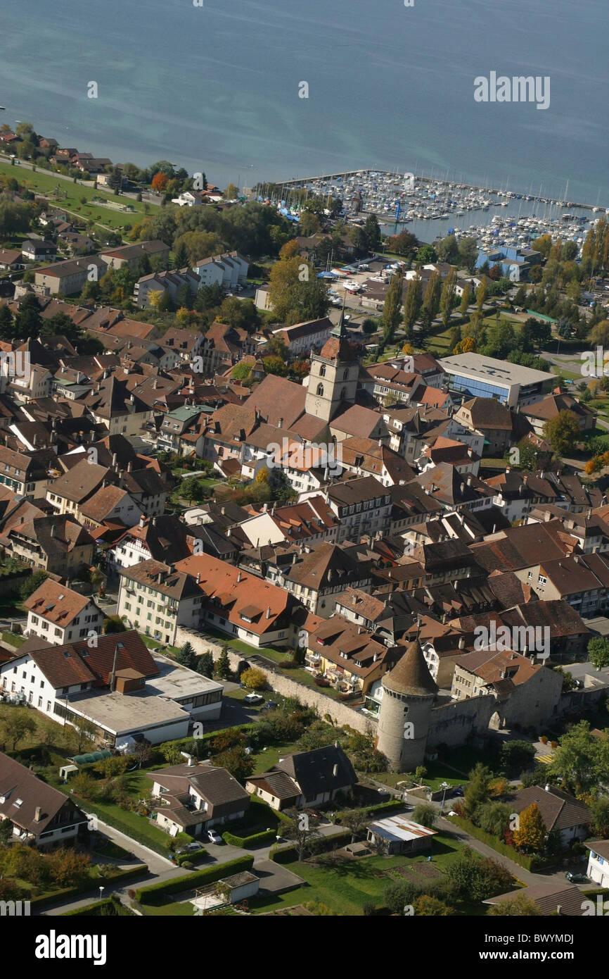 Old Town Estavayer le Lac canton Freiburg Lac de Neuchatel aerial photo ...