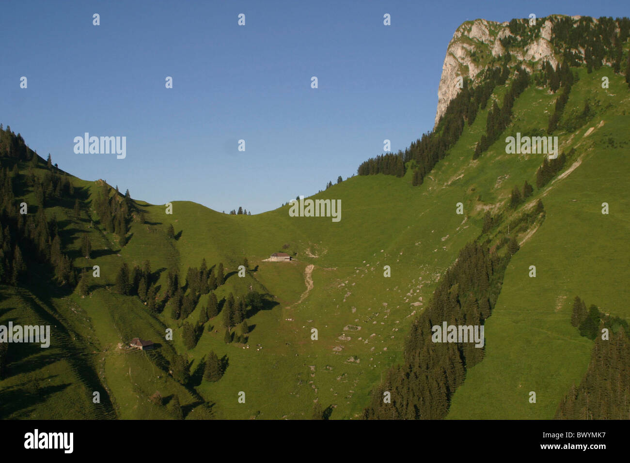 alp mountains sky heavens huts canton Freiburg scenery Switzerland ...
