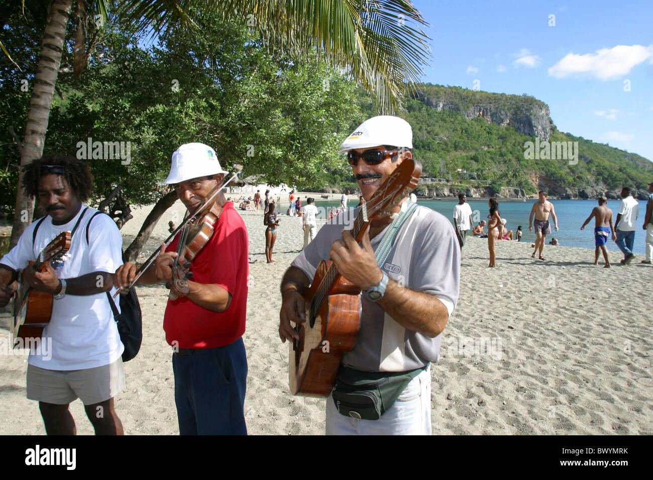 bathers bathing beach violin guitar Cuba Caribbean coast sea music ...