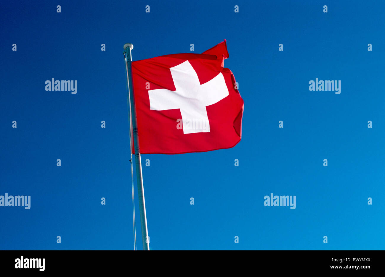 overview blue sky flag seaweeds flag banner Switzerland Europe Swiss ...
