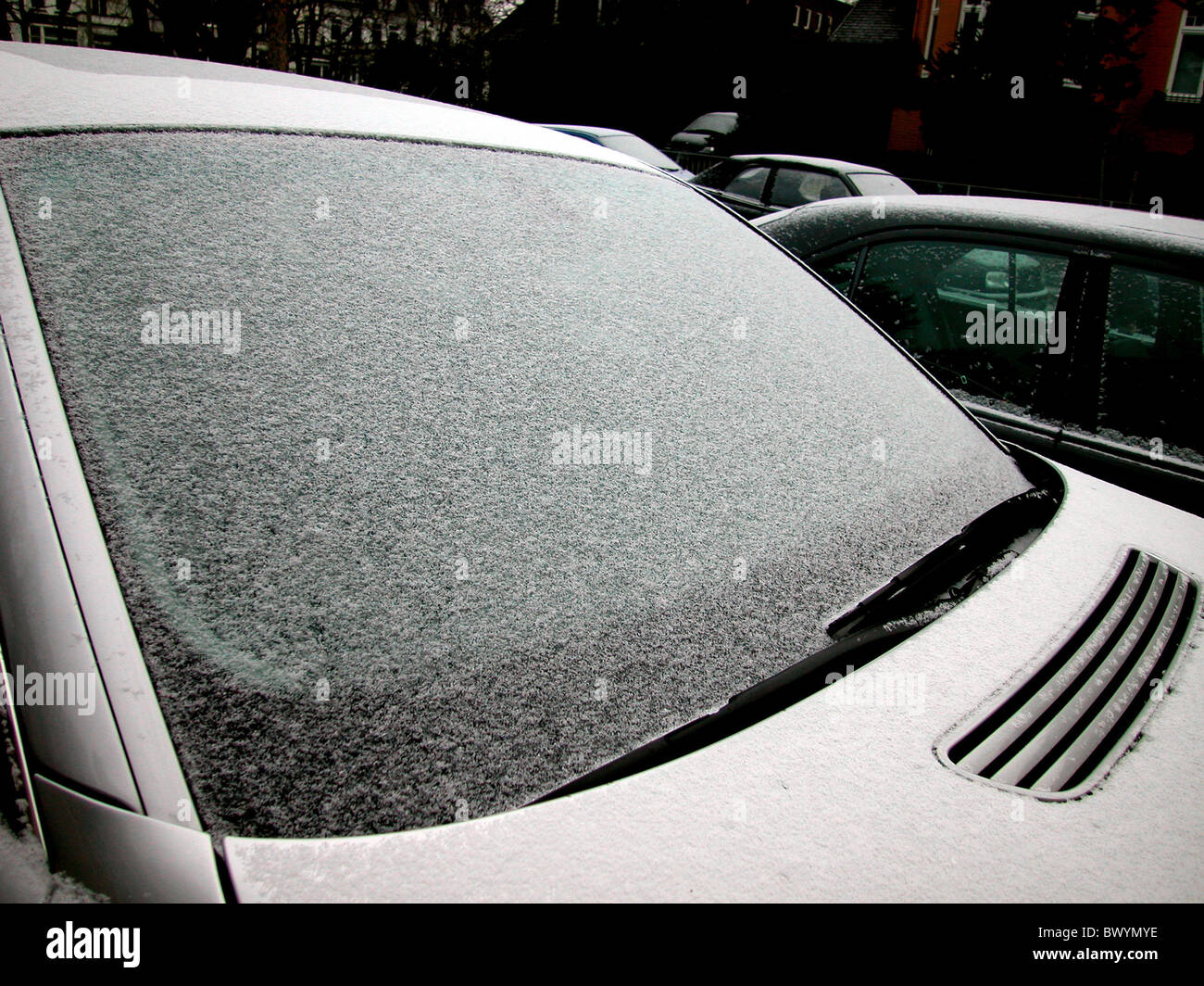 automobile car iced icy Frost ice outside passenger car snow traffic ...