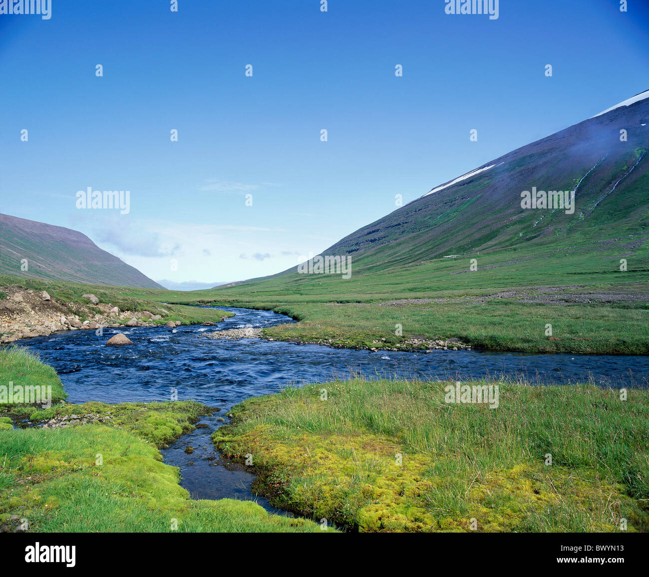 Creek brook Iceland bald baree mountains scenery north-east valley ...