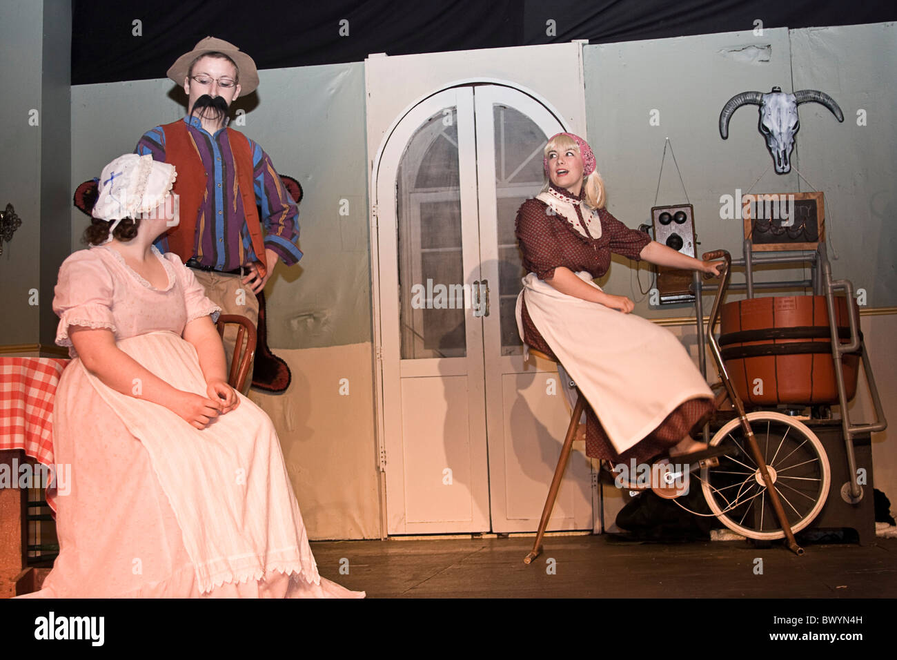 Scene from melodrama play. This one is "Suds in the River or ... Snakes ...