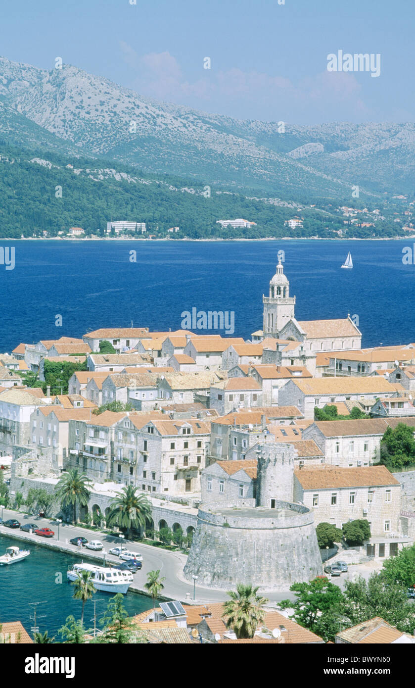 Old Town Korcula town city Croatia coast sea overview Stock Photo - Alamy