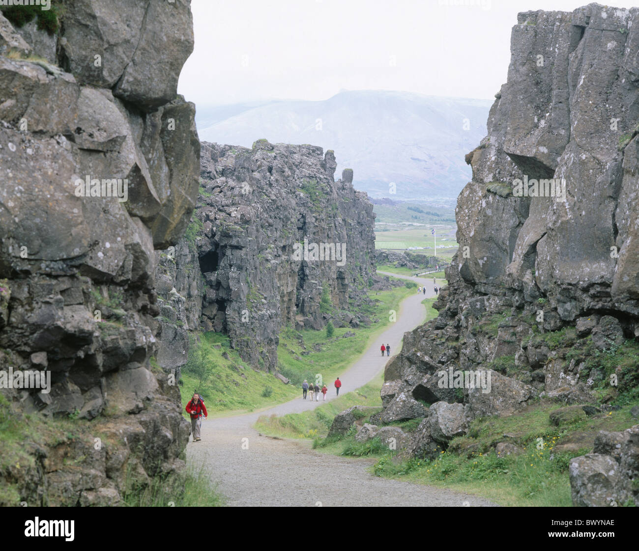gorge Almannagja rock cliff geology Iceland continental records people ...