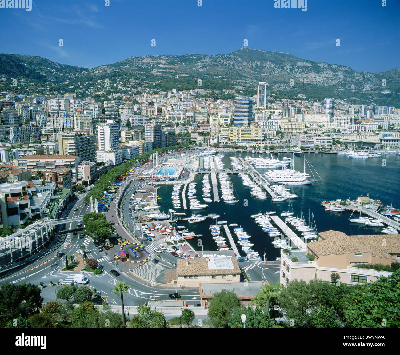 boats harbour port coast sea Monaco town city overview yachts Stock ...