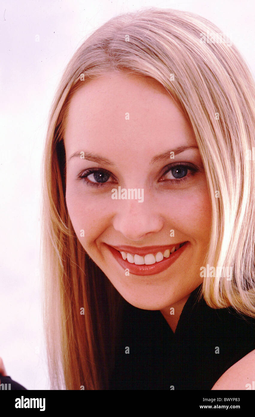 blond face laughing long hair model portrait studio Woman Stock Photo ...
