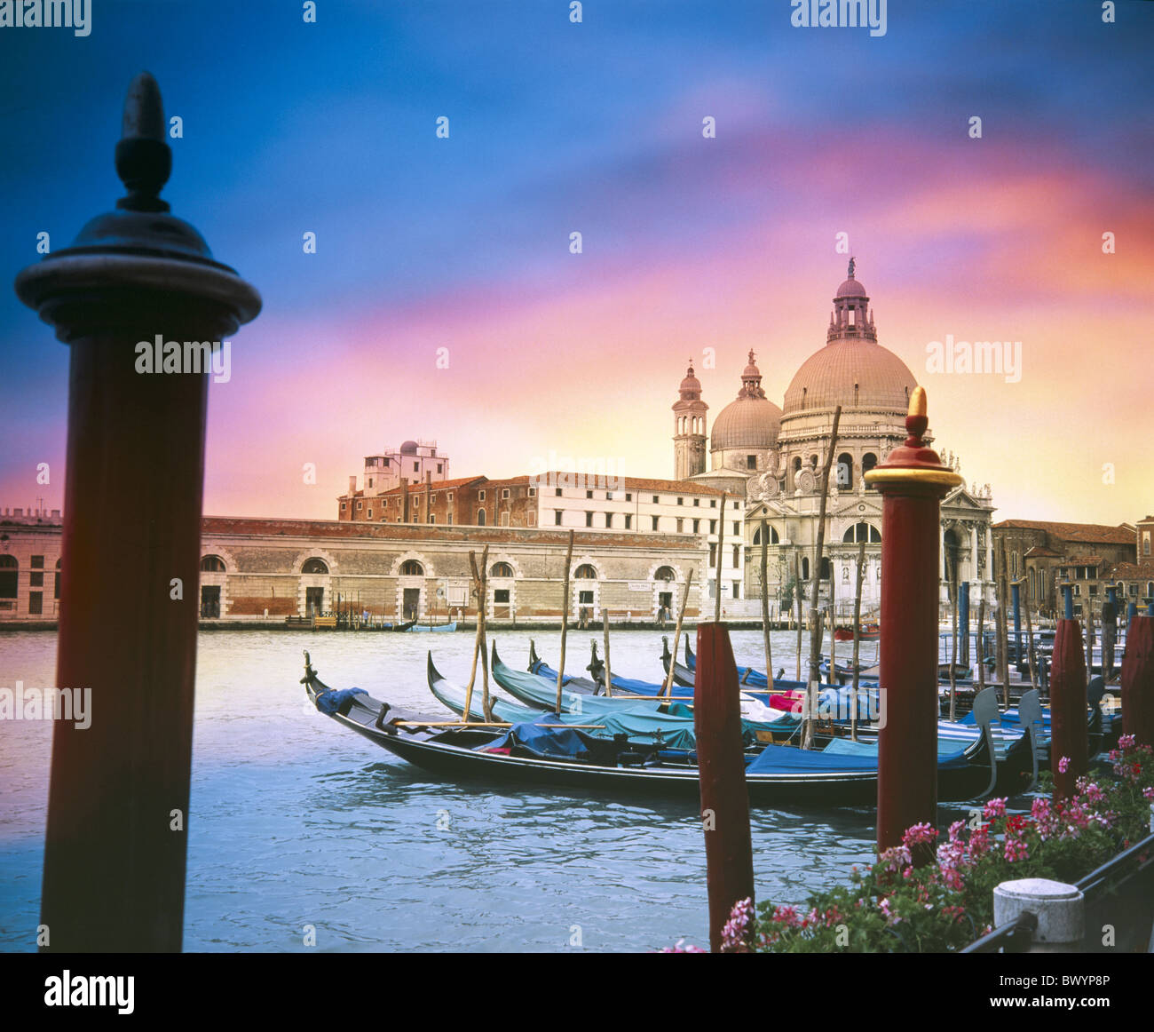 flowers effect gondolas Italy Europe canal channel church kitsch Venice ...