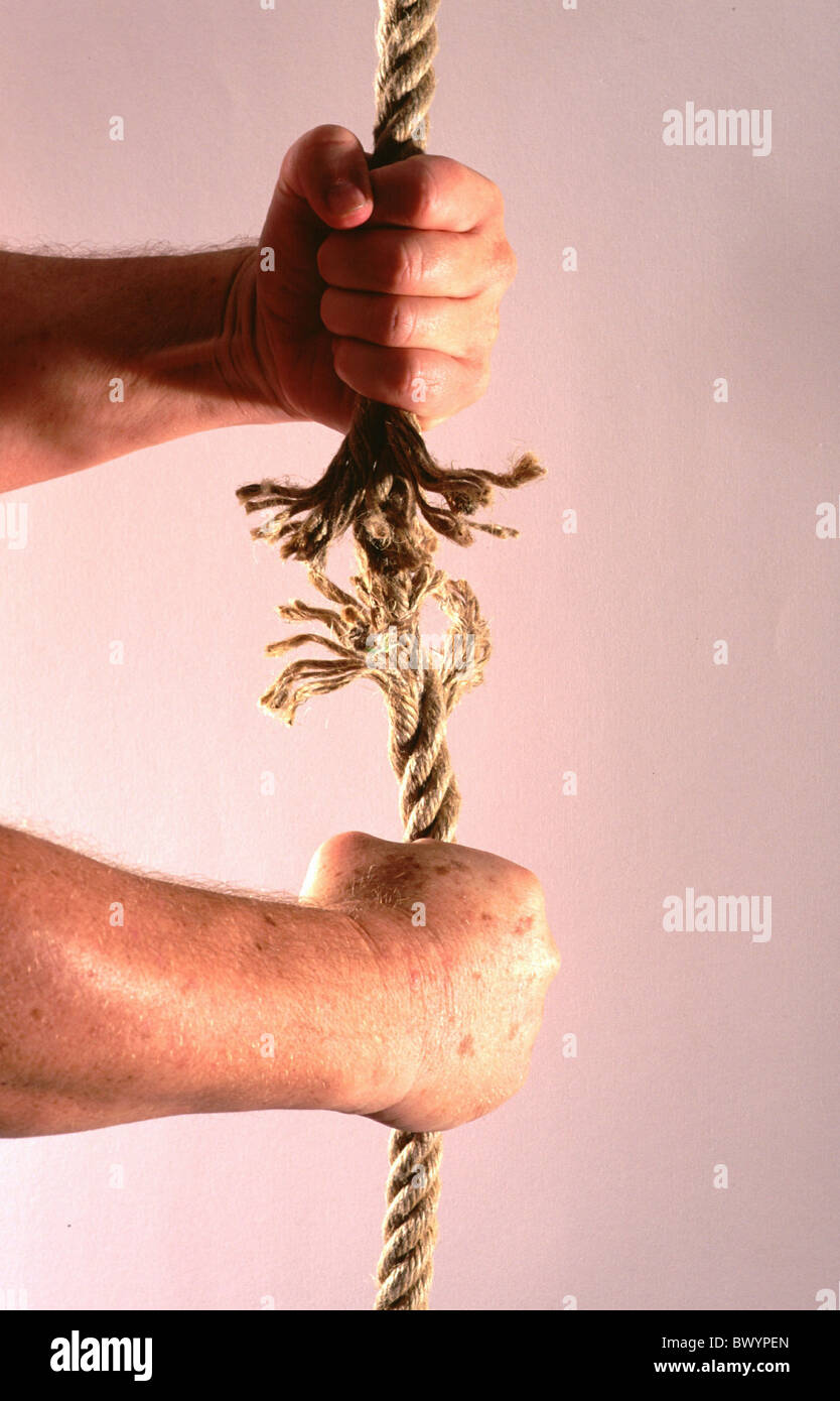 break Dew hands person Rope rope rupture strength symbol tear tearing ...