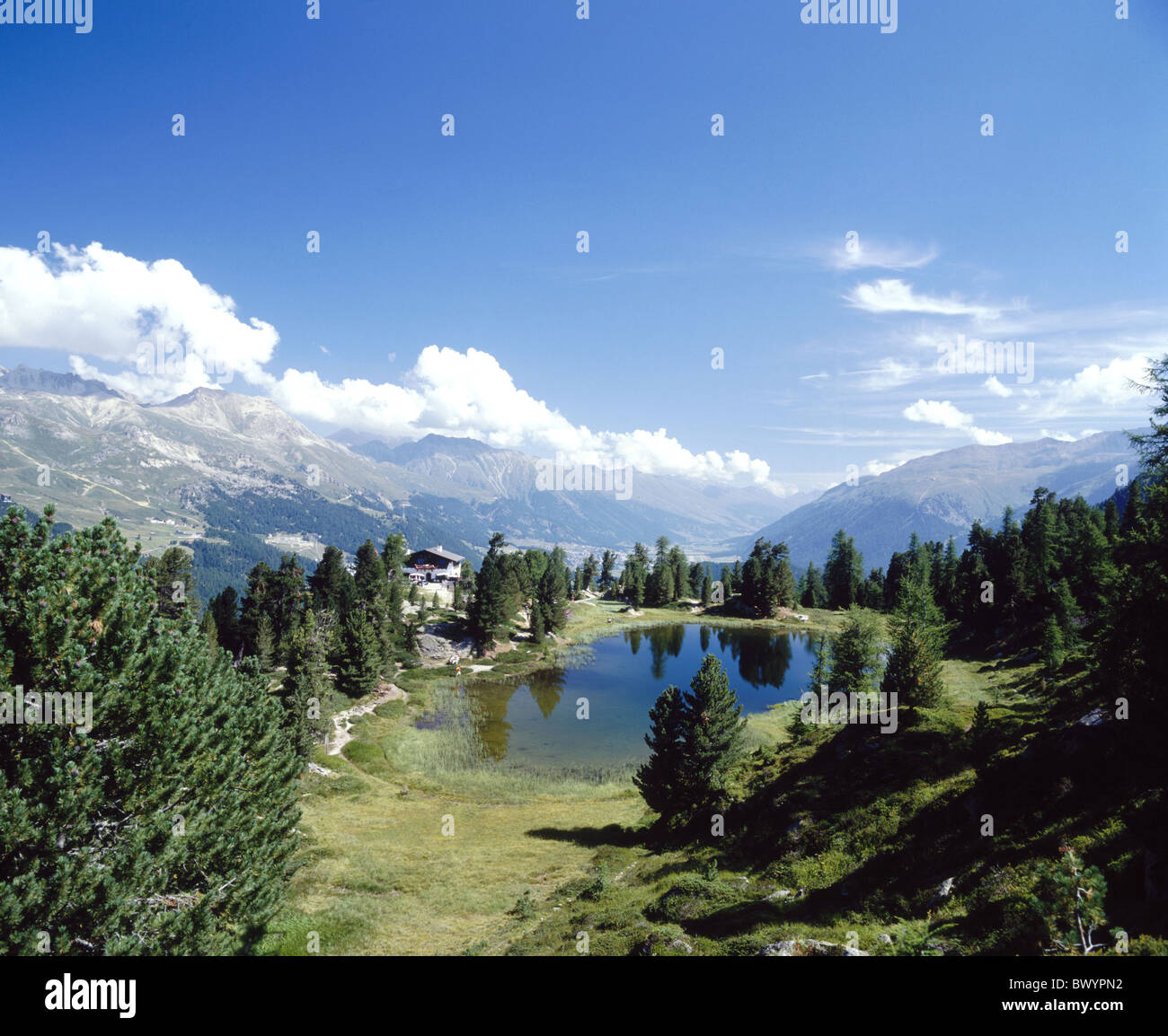 alpine Alps mountains Engadine Hahnensee canton Graubunden Grisons ...