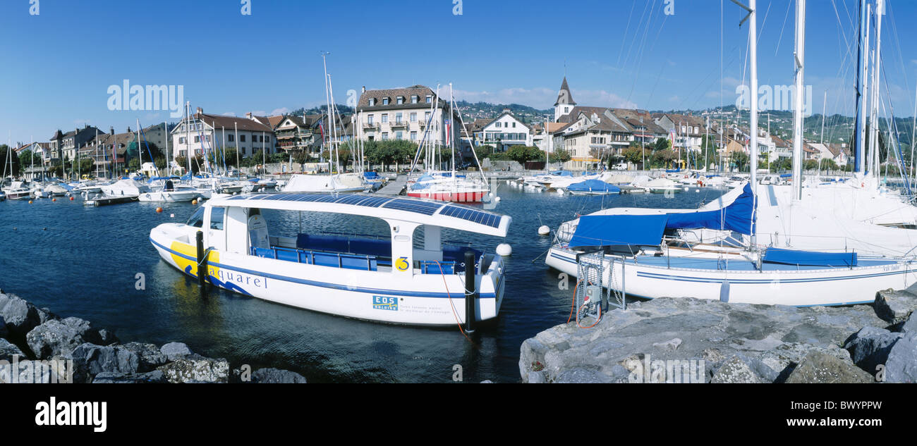 boats lake Geneva harbour port canton Vaud Lac Leman Lutry panorama ...