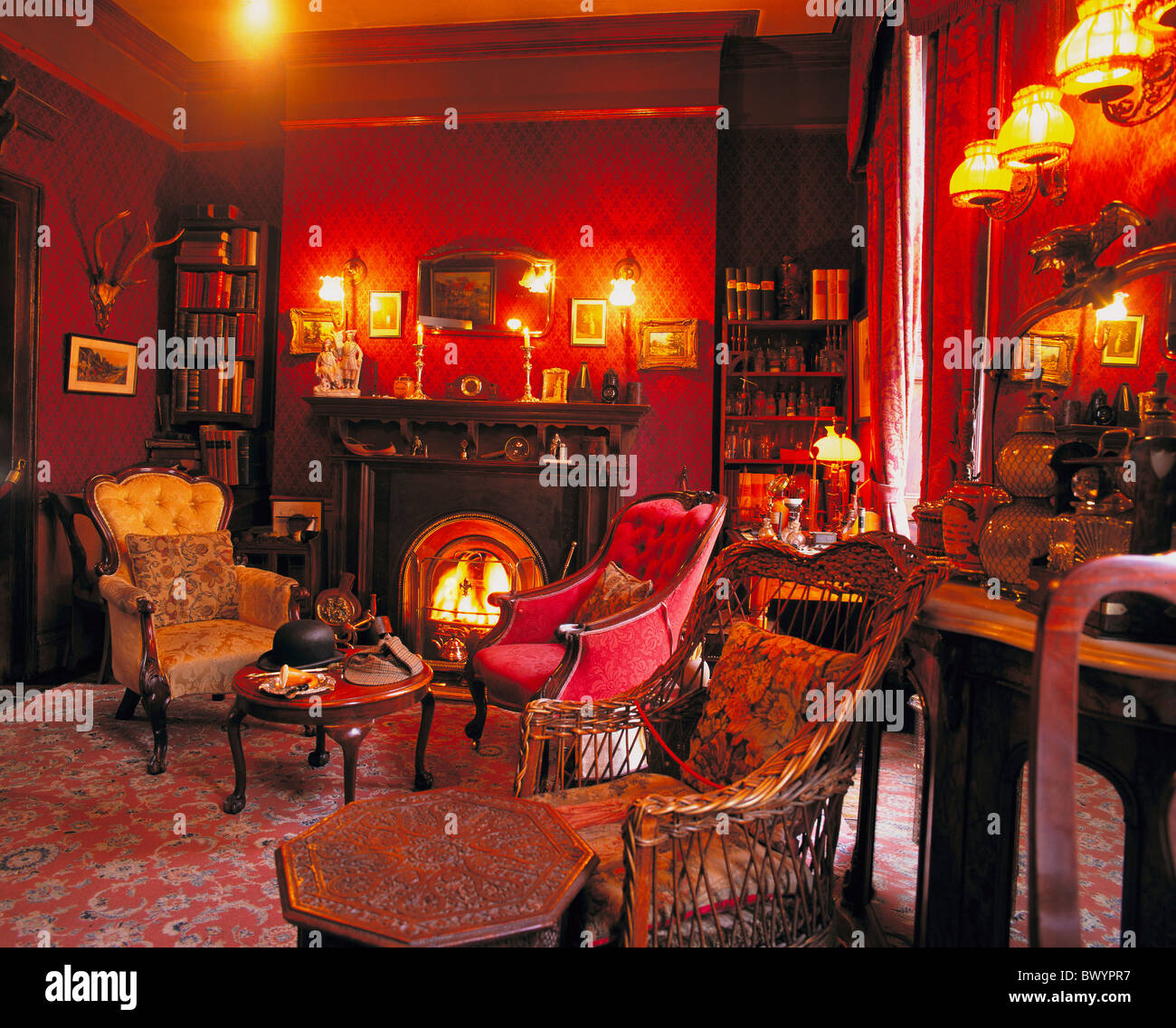 Sherlock Holm's museum inside interior sitting room chimney fireplace ...