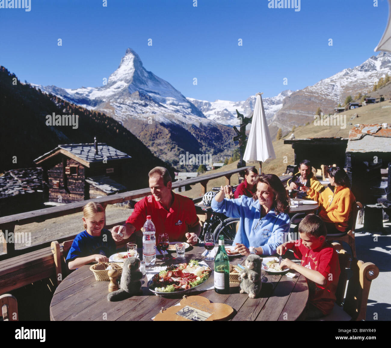 alpine Alps excursion mountains mountain restaurant food eating family ...