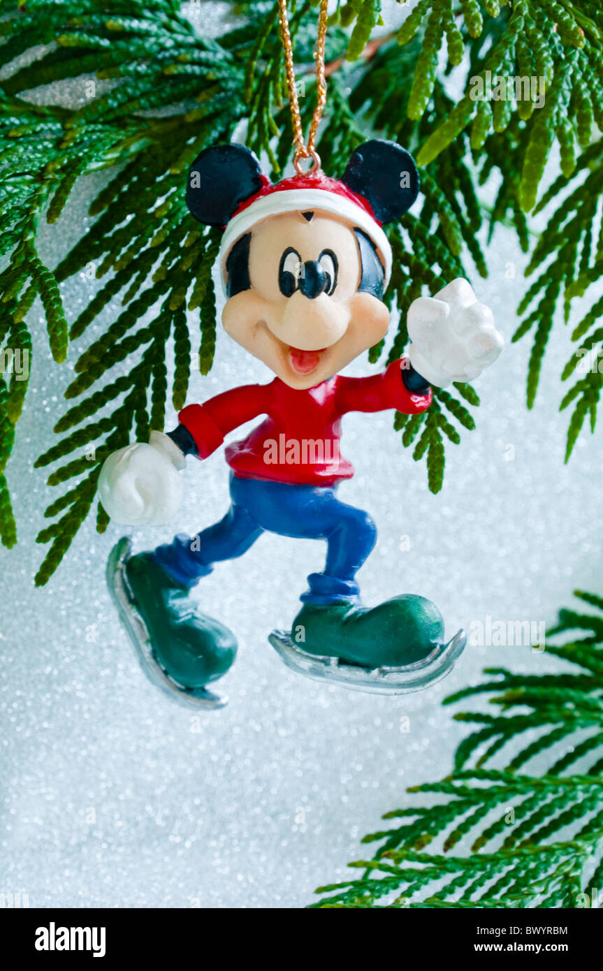 Mickey Mouse (Disney) style christmas decoration, with snowy winter ...