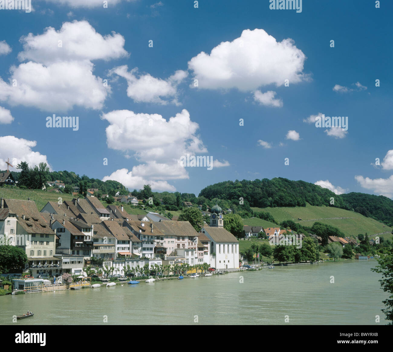 Old Town view village Eglisau river flow canton Zurich view of a place ...
