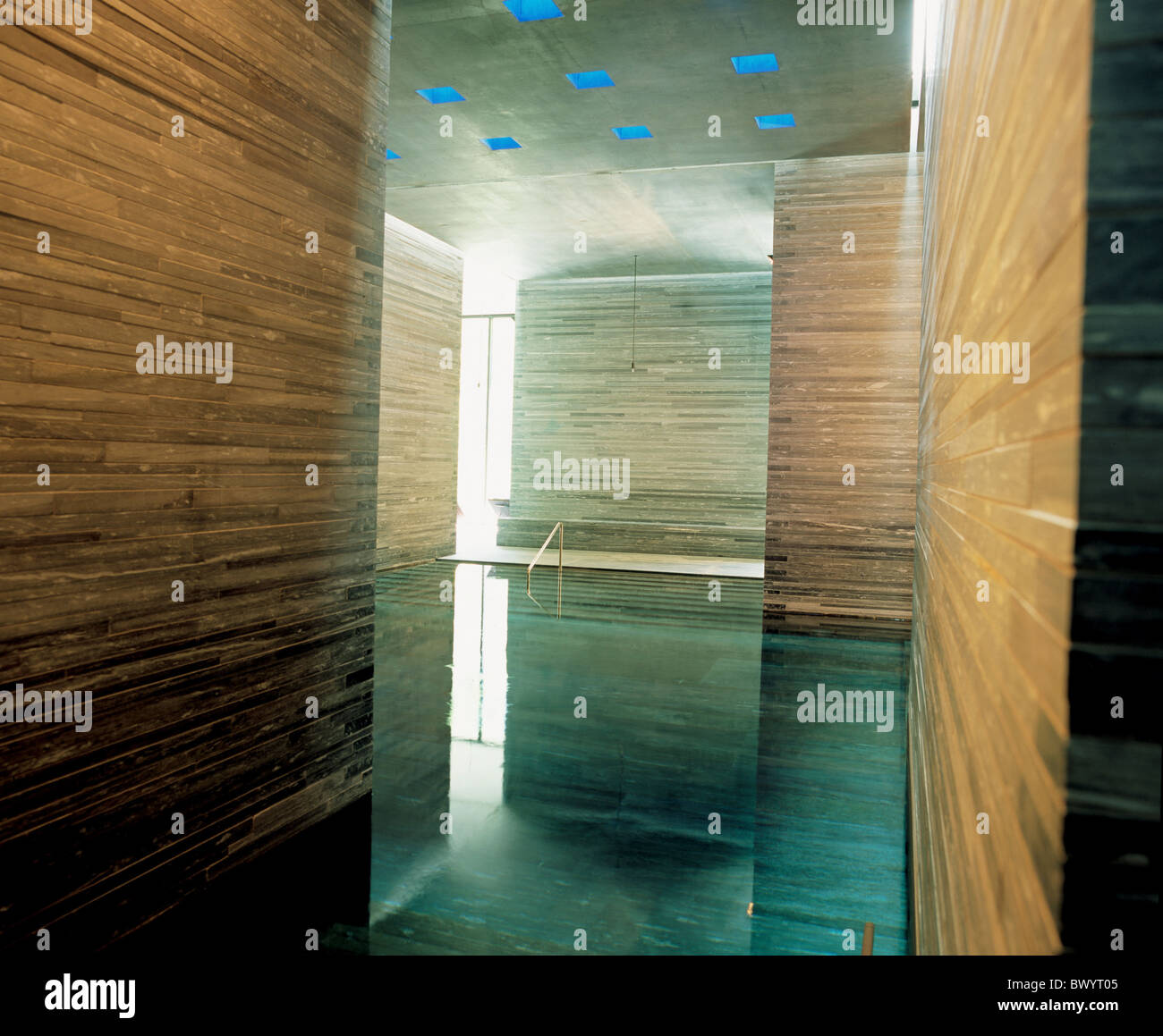 architect Zumthor rock cliff Graubunden Grisons inside health resort ...