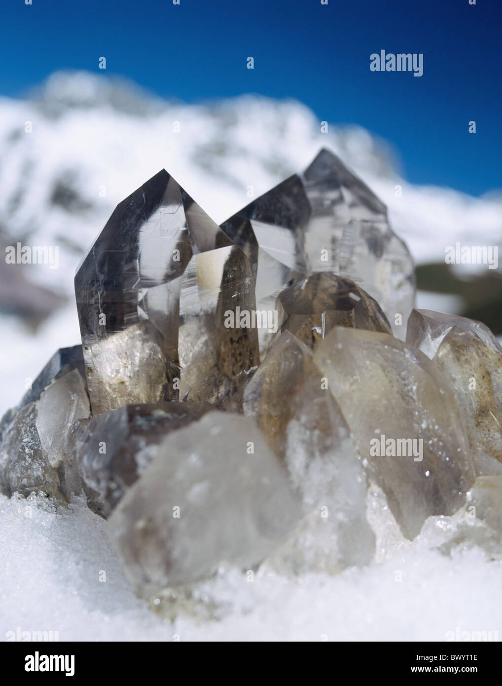 mountains rock crystal geology crystal minerals smoky quartz snow Stock ...