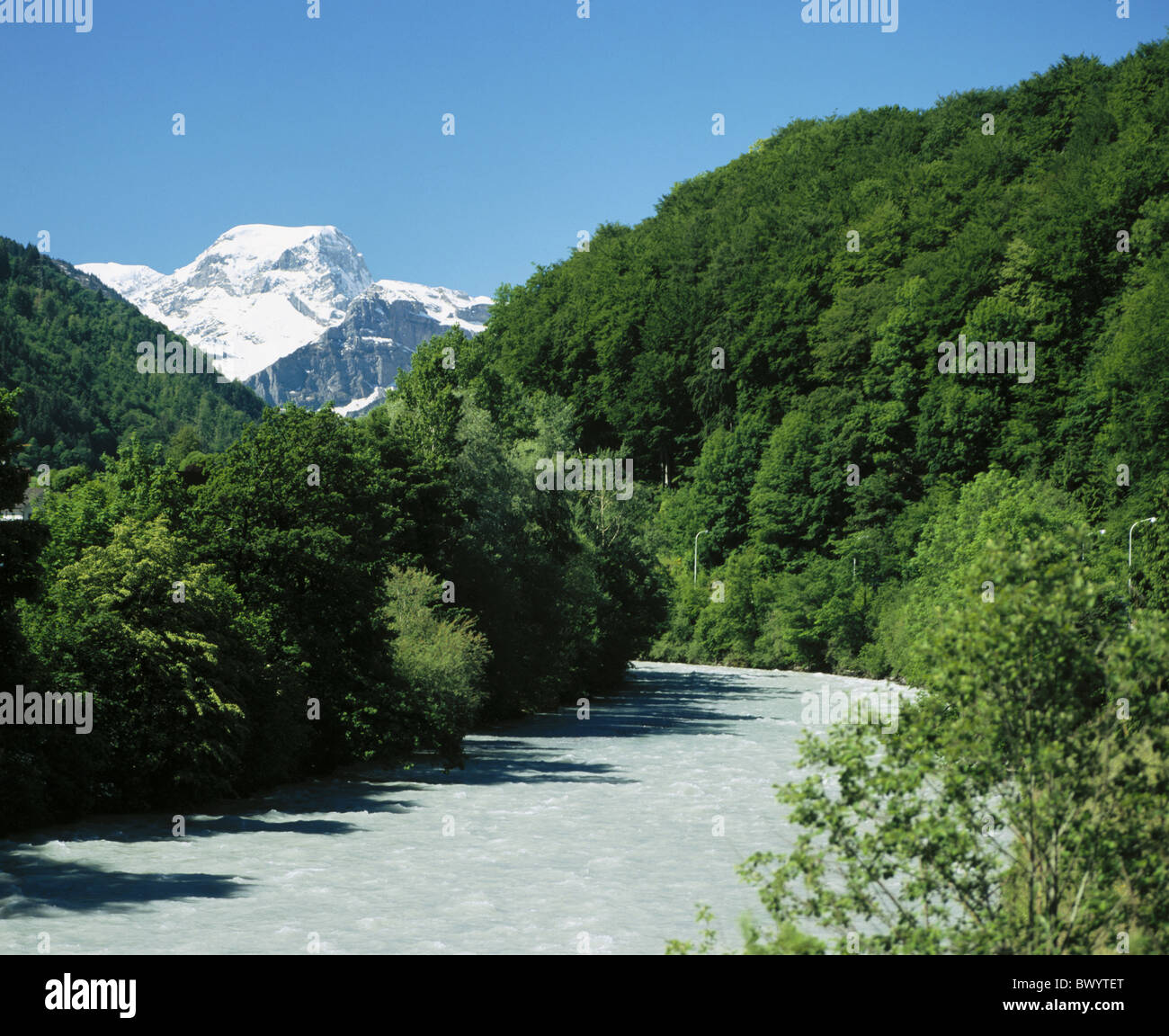 alpine Alps mountains river flow canton Glarus scenery Linth ...