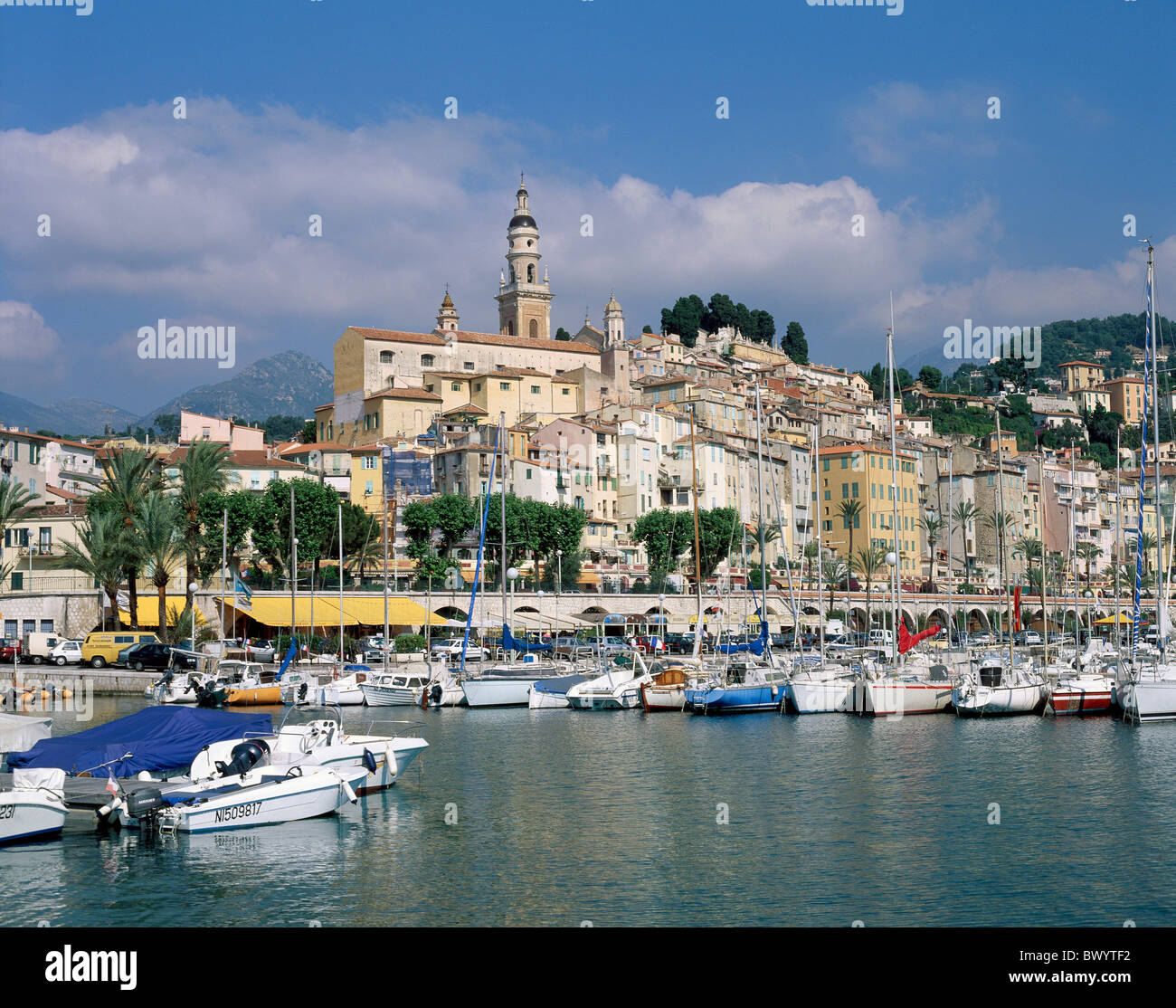 Old Town France Europe harbour port Menton South of France Europe boats ...