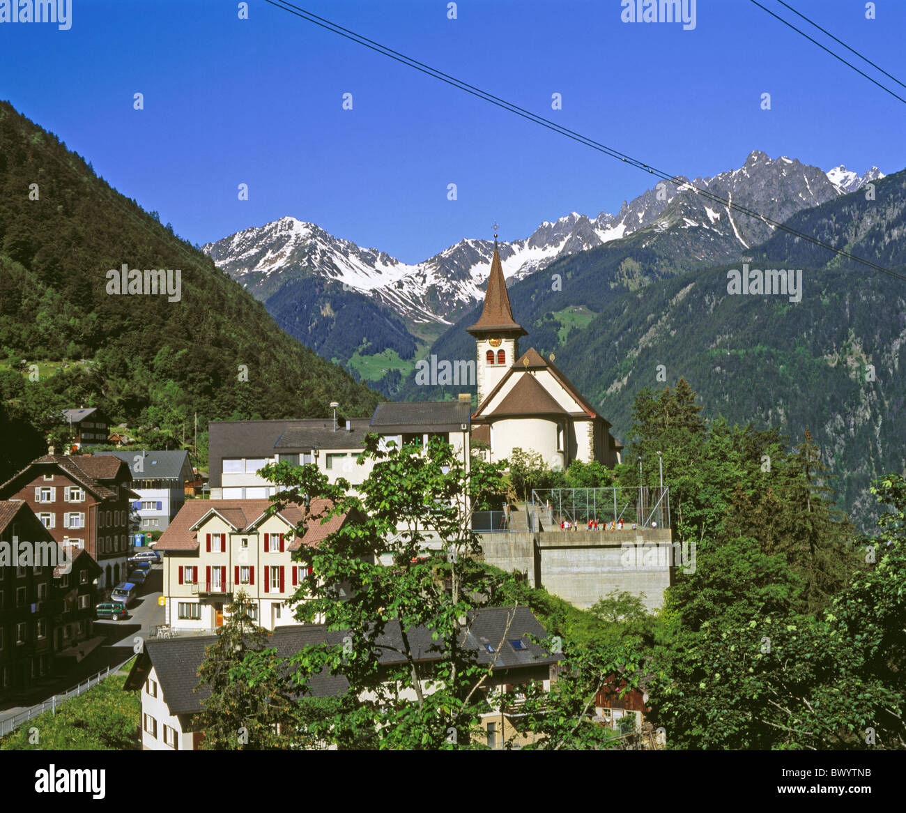 alpine Alps view mountains village Bristen canton Uri Maderanertal ...