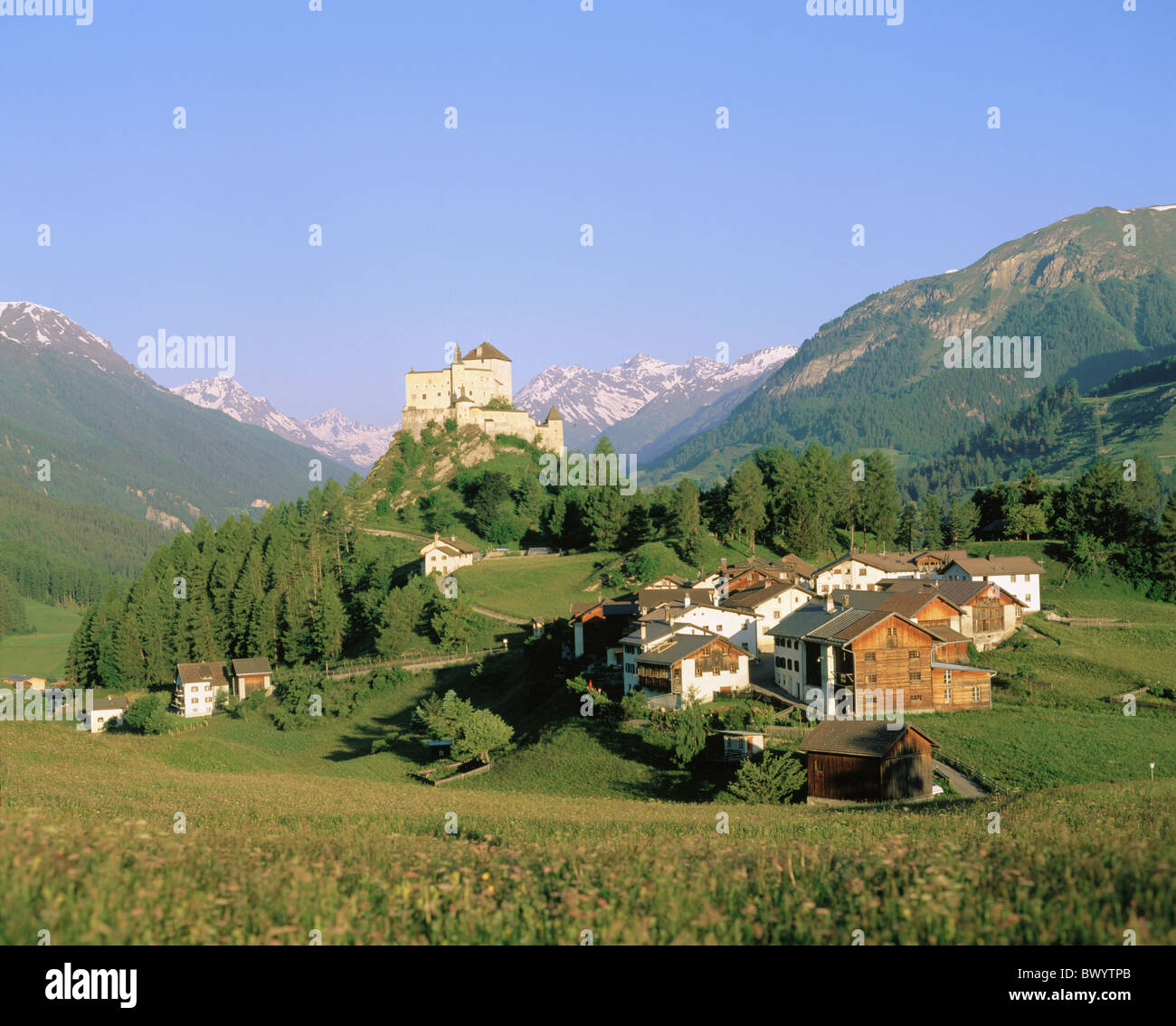 Lower Engadine Engadine mountains village Graubunden Grisons ...