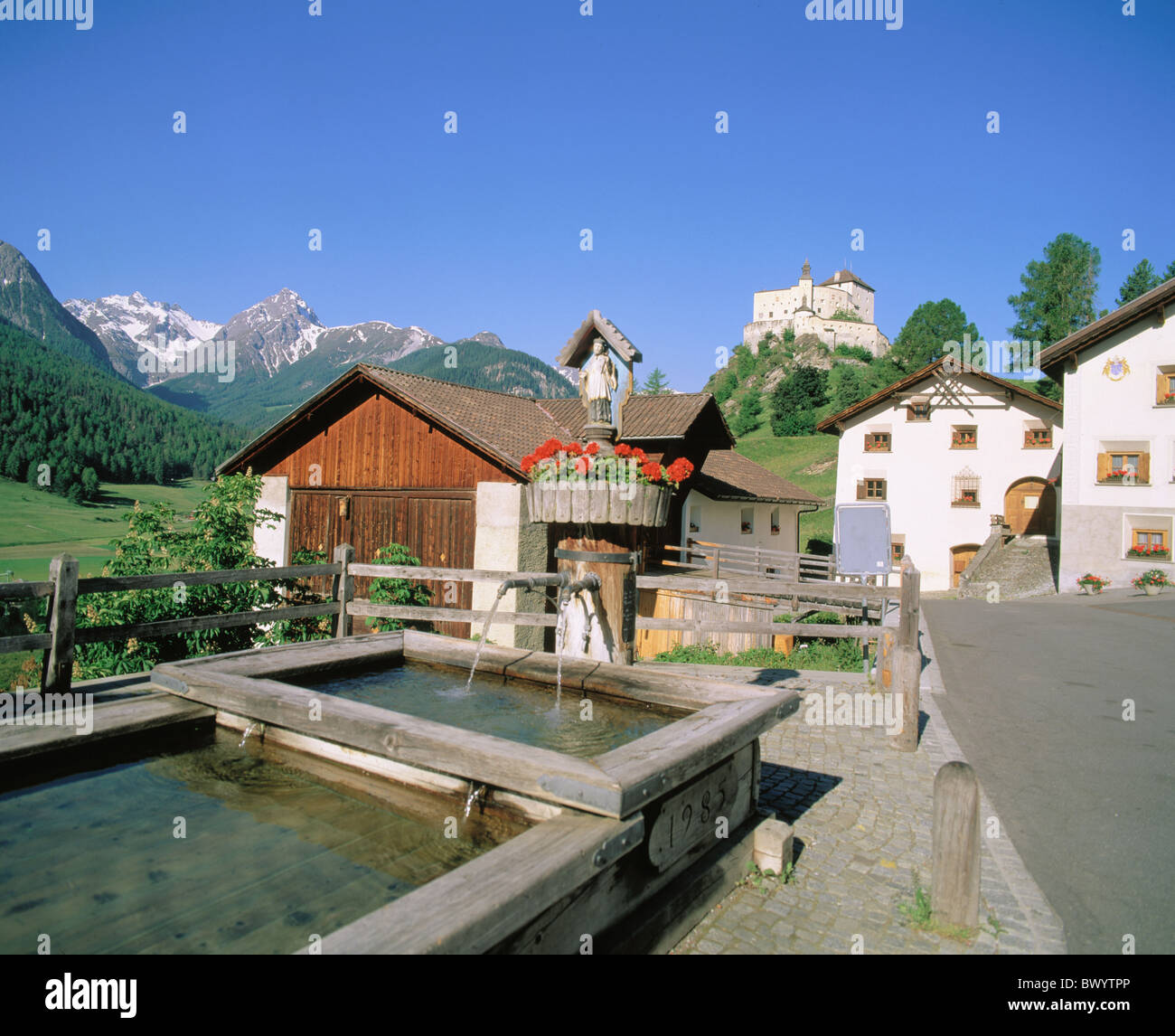 Lower Engadine Engadine village village well Ftan Graubunden Grisons ...