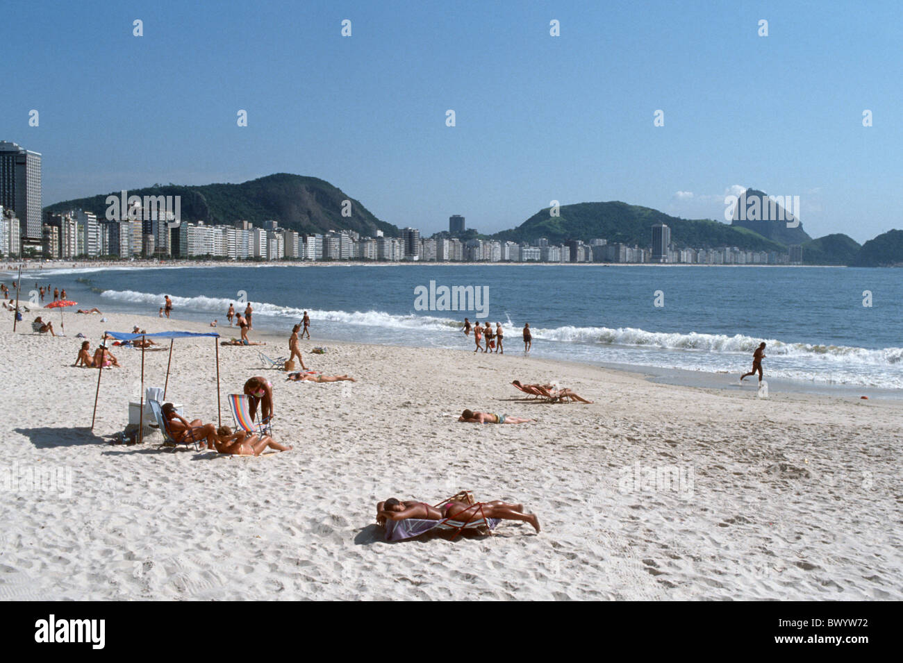 BRAZIL. TOURISTS SUN BATHING IN COPACABANA BEACH IN RIO DE JANEIRO ...