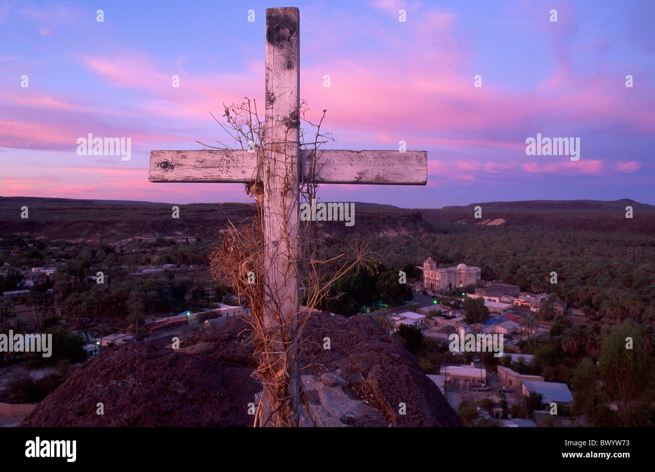 Baja California cemetery cross dusk Mexico Central America America mood ...