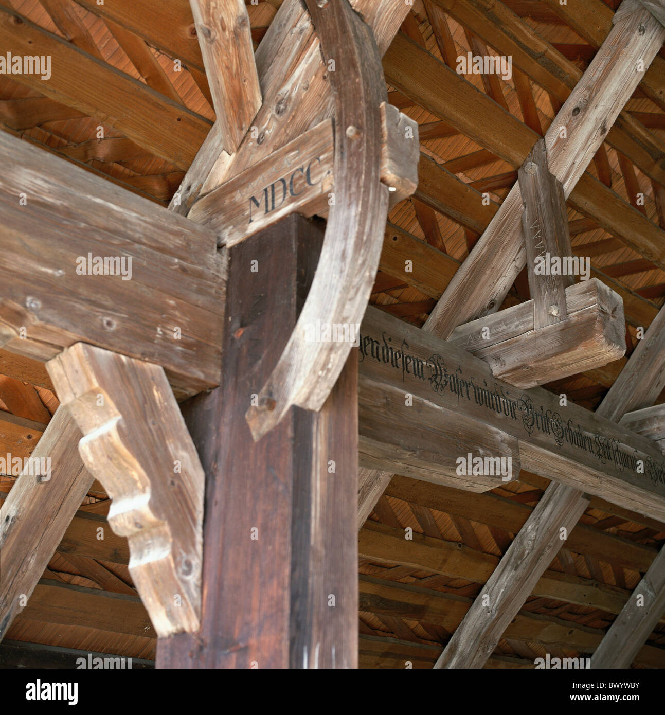 canton Bern bridge detail wooden bridge inscription wood construction ...