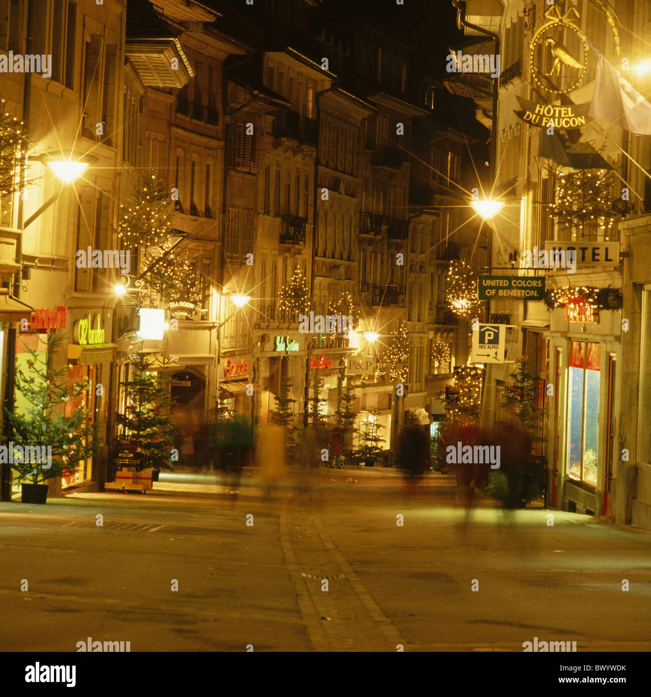 Old Town lighting town city of Freiburg Fribourg Old Town at night Rue ...