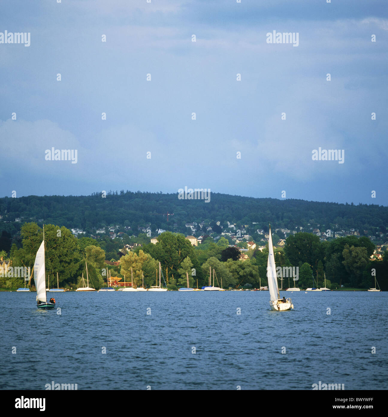 boats gray canton Zurich Switzerland Europe lake sea sail boats shores ...