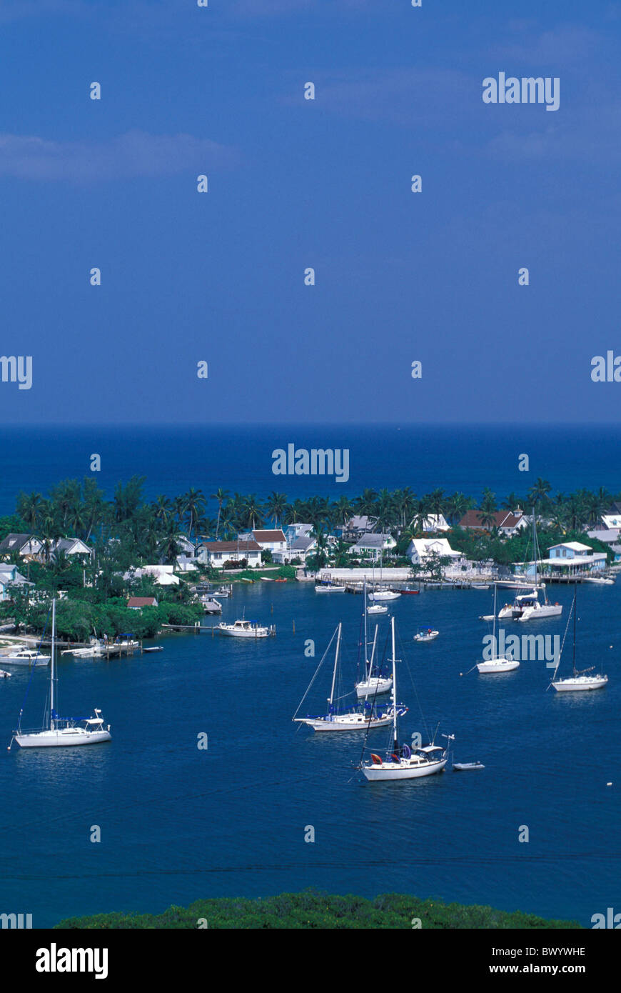 Abaco Island Bahamas beach boats coast Elbow Cay harbor homes Hope Town ...