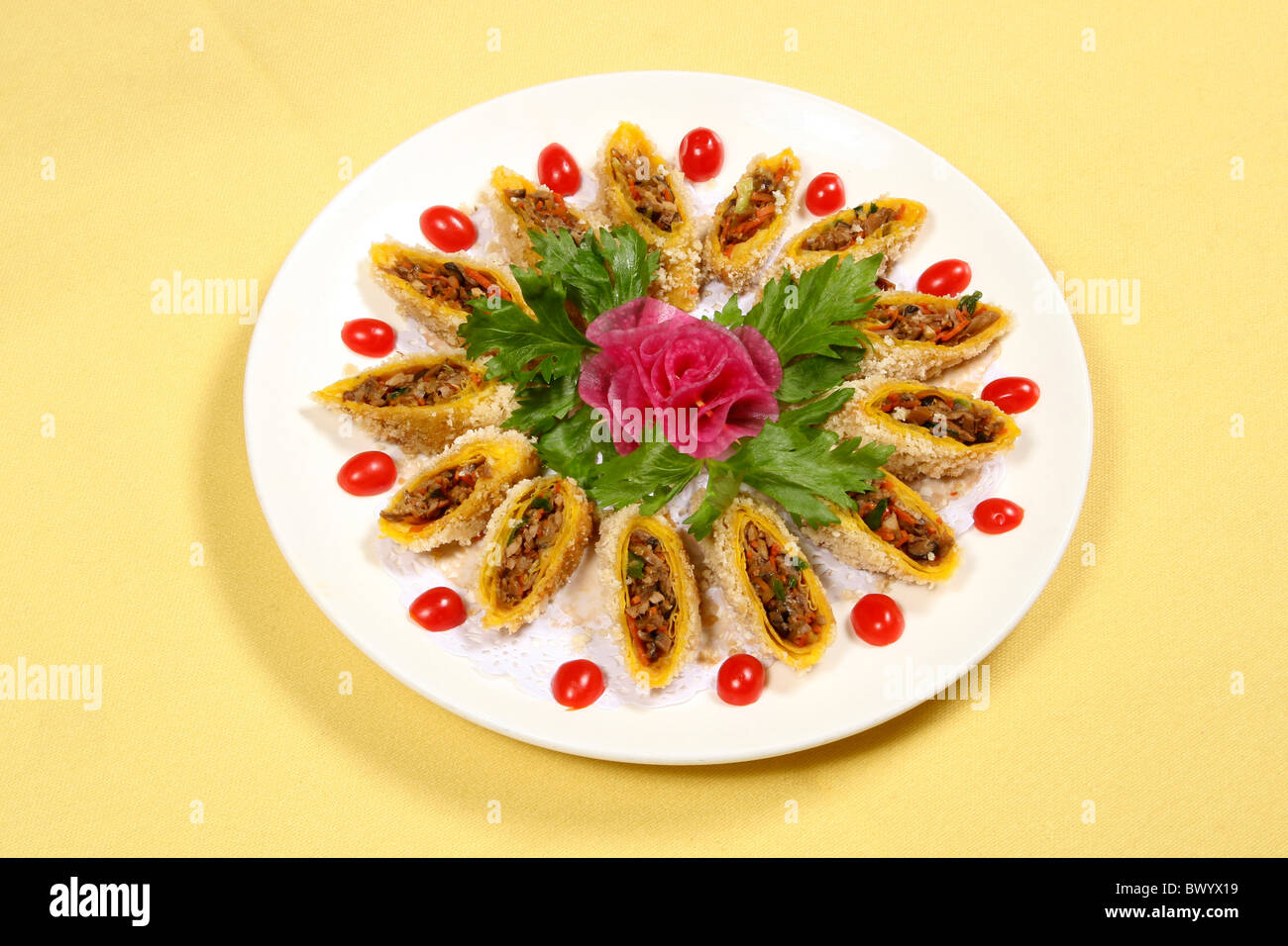 Deep fried shredded duck rolls, Beijing, China Stock Photo - Alamy