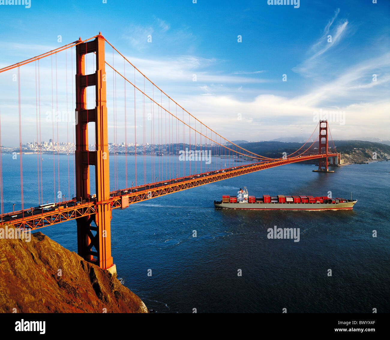 container ship ship California Golden gate bridge bridge San Francisco ...