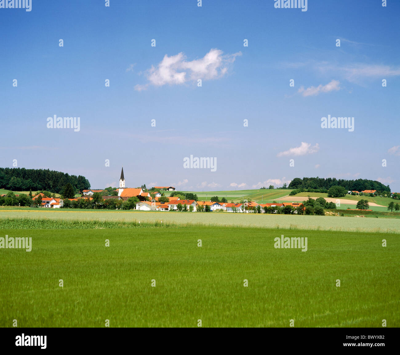 Bavaria Germany Europe village fields sky heavens hills scenery Upper ...