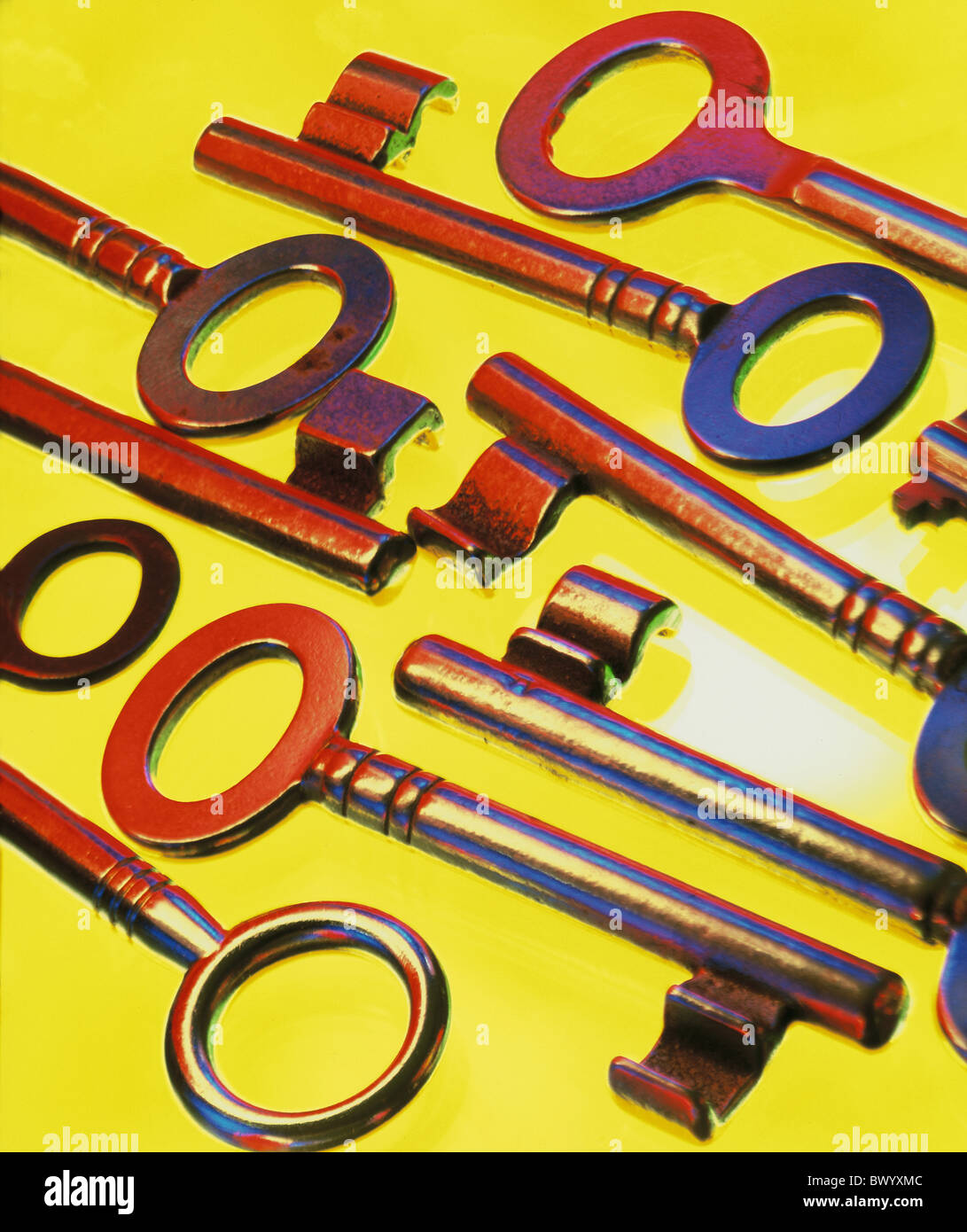 calm Key many metal metaphor object quiet symbol yellow Stock Photo - Alamy