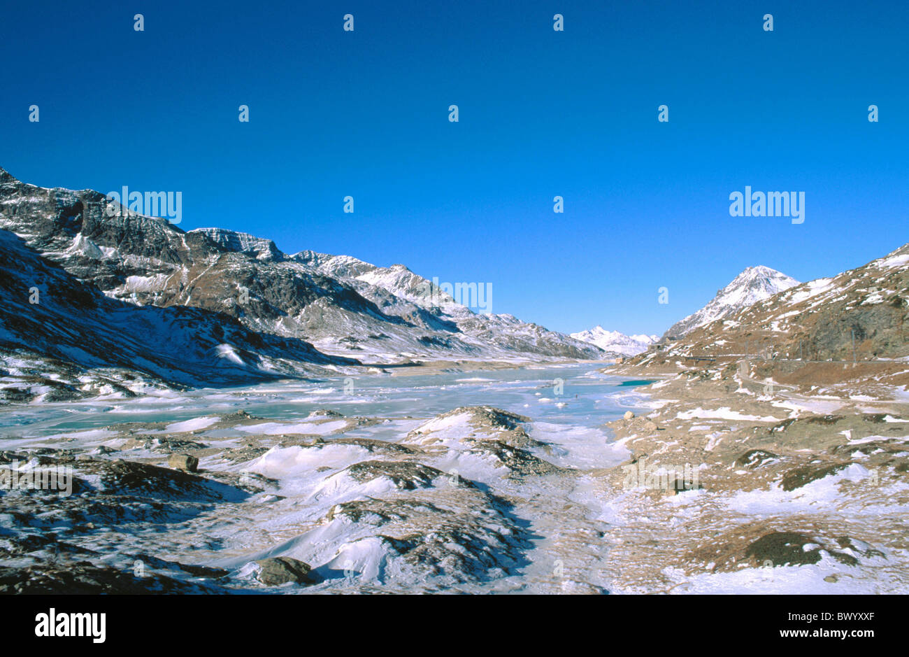 mountains mountain panorama Alps pass Bernina ice rock cliff froze ...