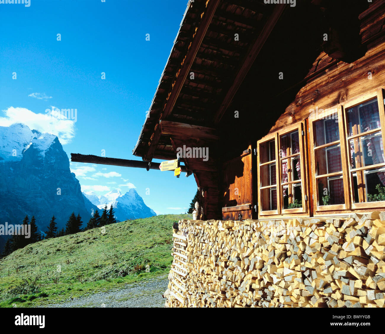 alpine Alps mountains Bernese Oberland chalet house home autumn wooden ...